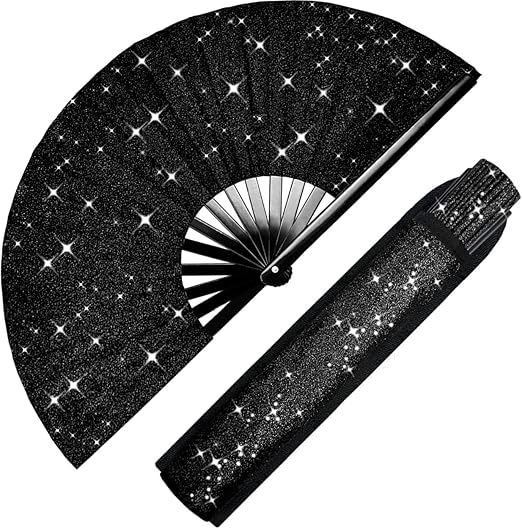 Amazon.com: prario Glitter Large Rave Folding Clack Hand Fan with ...