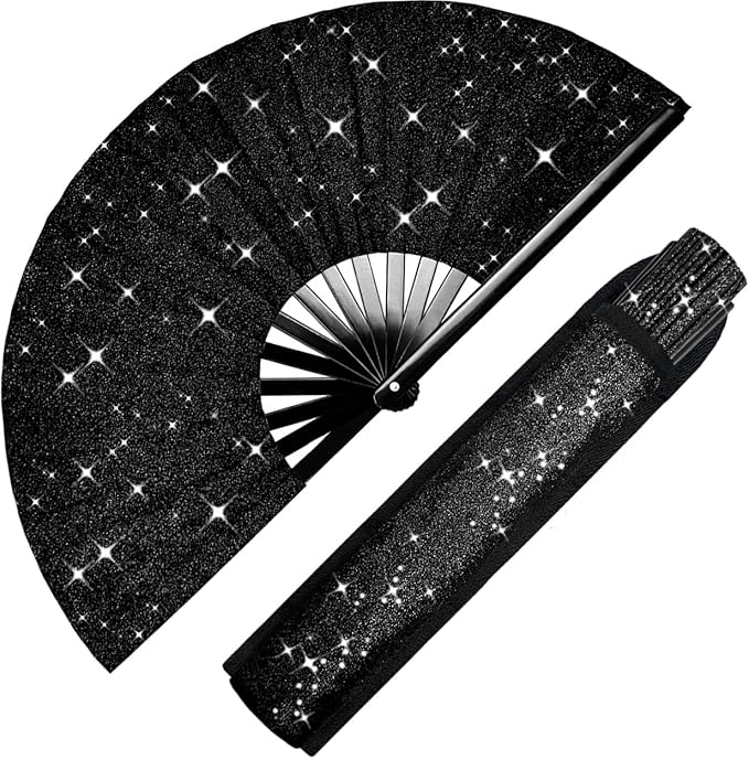 Amazon.com: prario Glitter Large Rave Folding Clack Hand Fan with ...