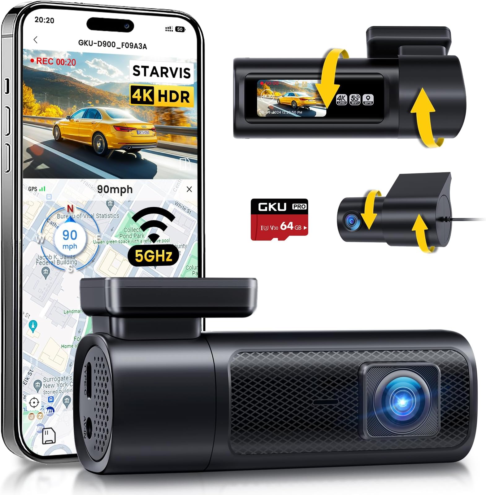 Amazon.com: DDPAI Dash Cam Front and Rear, 4K+1080P Dash Camera for ...