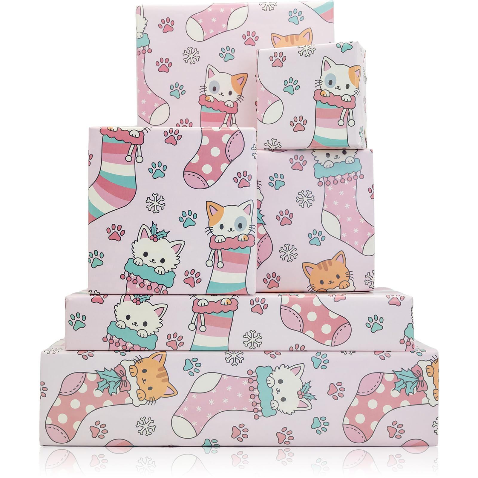 Amazon.com: Vnaaem Pink Christmas Wrapping Paper for Girls Kids - Cat ...