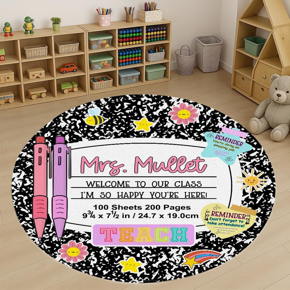 Amazon.com : Classroom Round Rug for Kids, Notebook Educational Circle ...