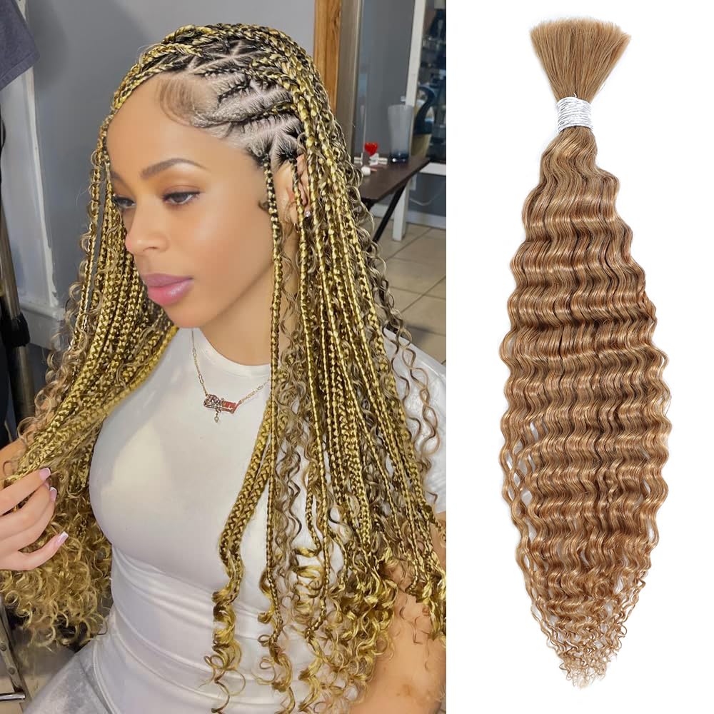 Amazon.com : Blonde Human Braiding Hair 1 Bundle 50g 16 Inch Deep Wave ...