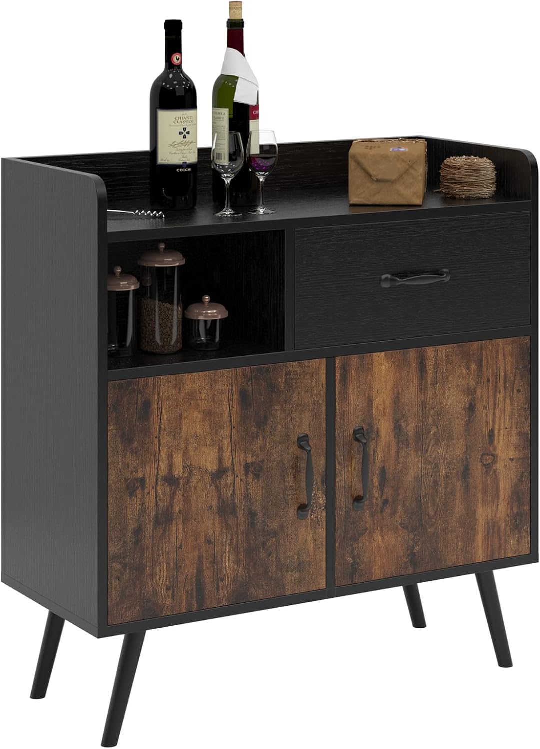 sogesfurniture Storage Cabinet with Drawer and Double Doors, Free ...