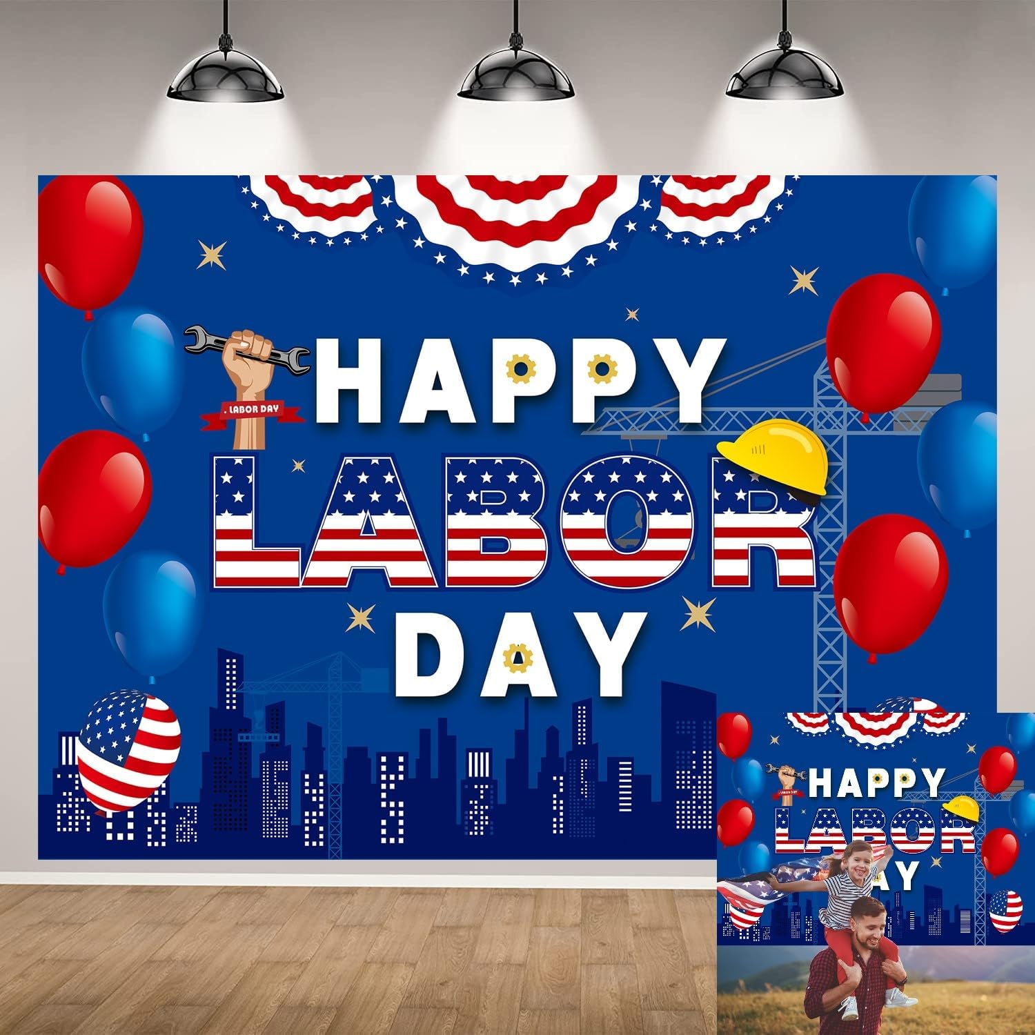 Amazon.com : Happy Labor Day Backdrop Blue Red American Flag ...