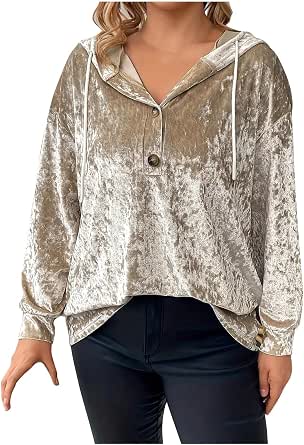 Amazon.com: Oplxuo Women Velvet Tops Plus Size Hoodies Lightweight ...
