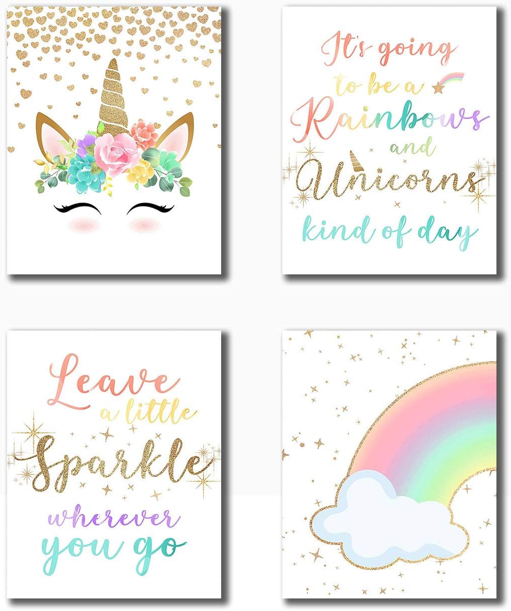 Amazon.com: Rainbow Unicorn Theme Art Prints (8”X10” Canvas Picture)One ...