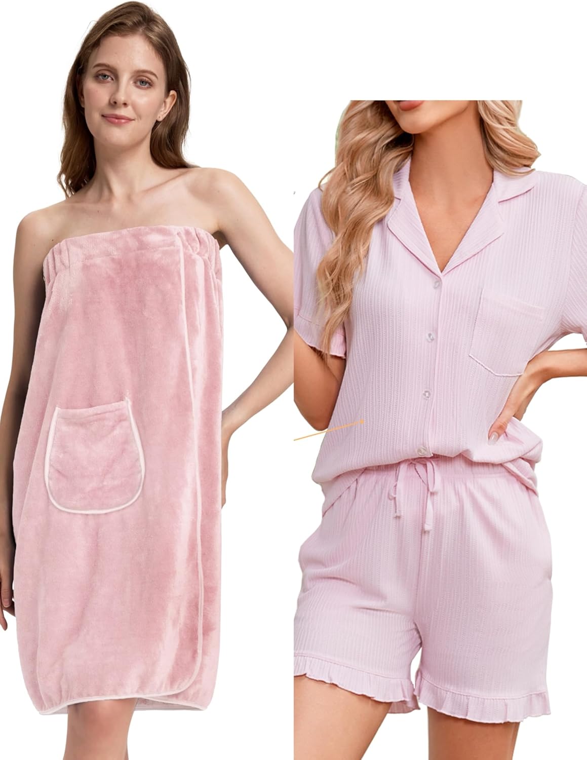 Amazon.com: PJGGZ Ruffle Pajama Set and Towel Wrap for Women : Clothing ...