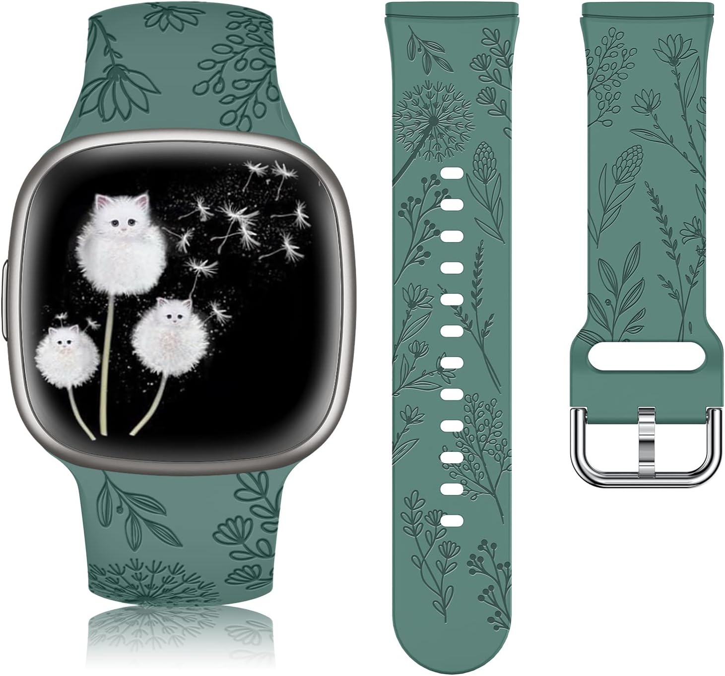 TOYOUTHS Floral Engraved Bracelet Compatible with Fitbit Sense Bands ...