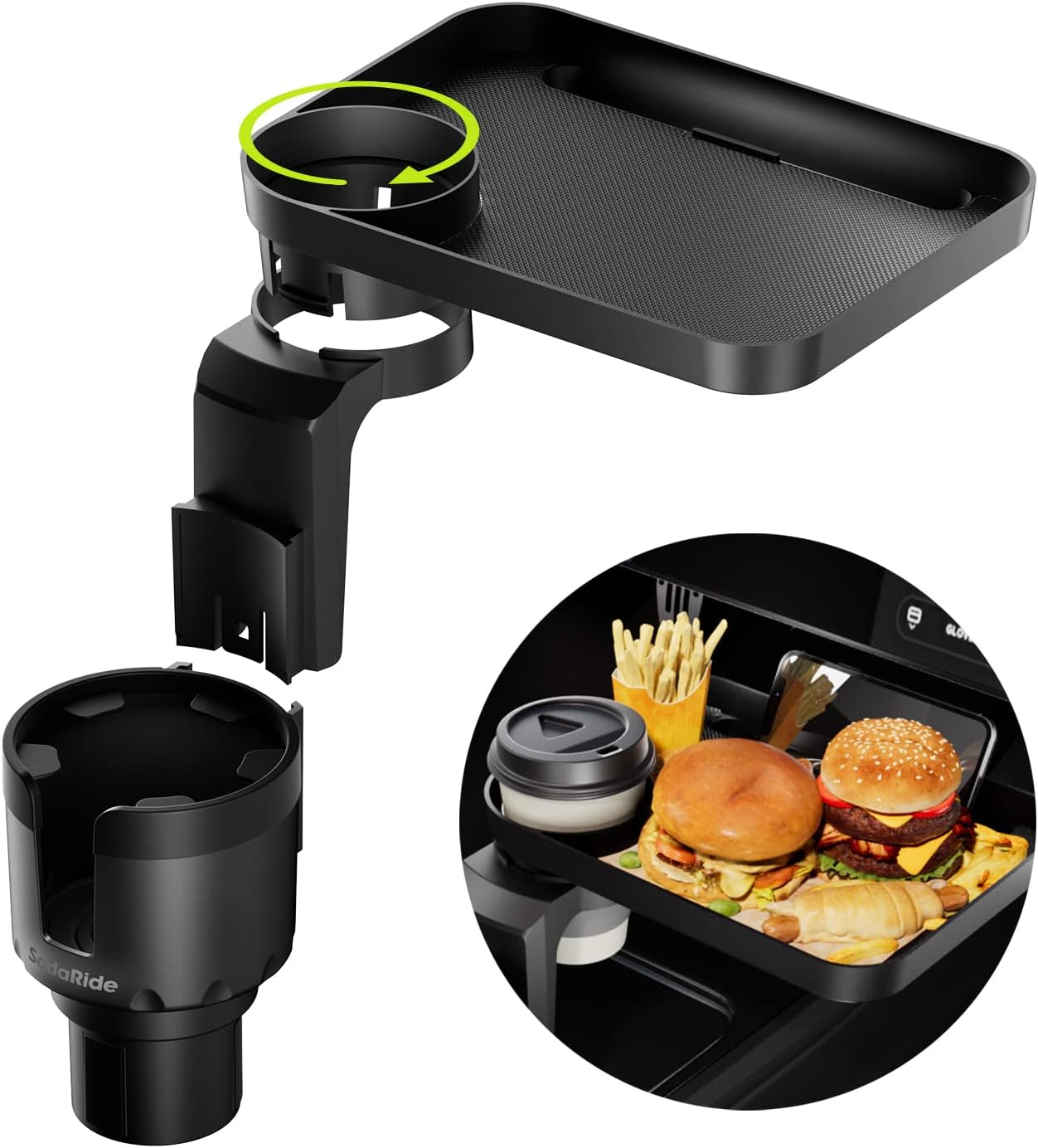 SodaRide Car Cup Holder Tray - Cup Holder Expander for Car - 3 in 1 ...