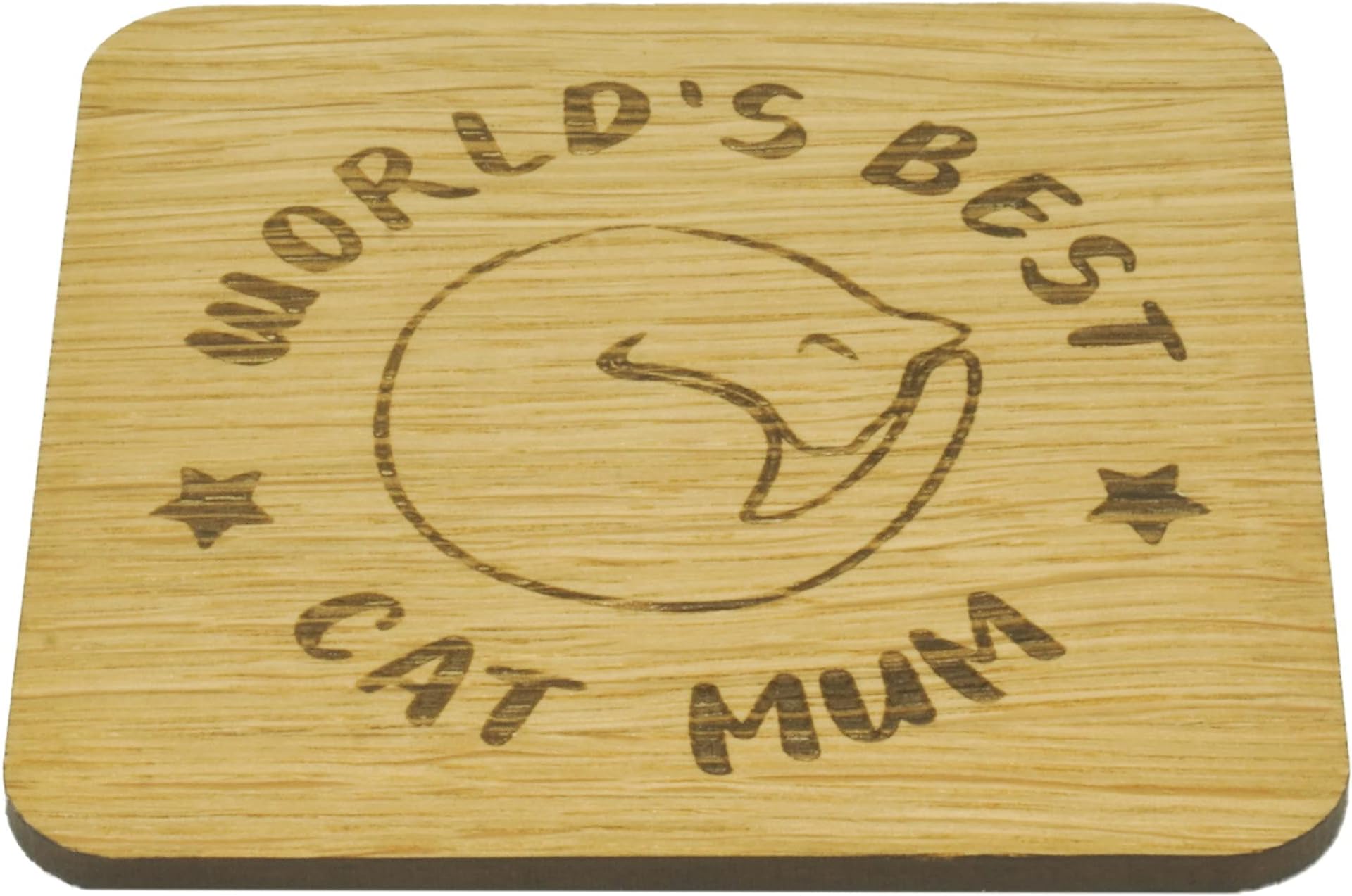 World’s Best Cat Mum Oak Veneer Coaster. Cute Kitty Coaster. Gift for ...