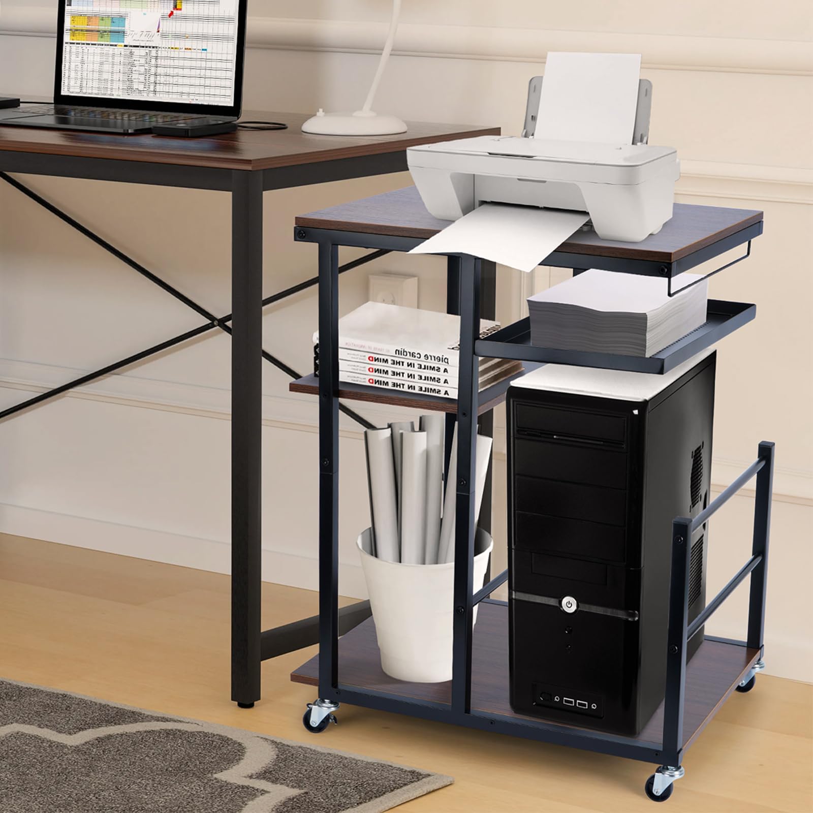 Amazon.com: tonchean Rolling Printer Stand, 3 Tier Mobile Printer Table ...