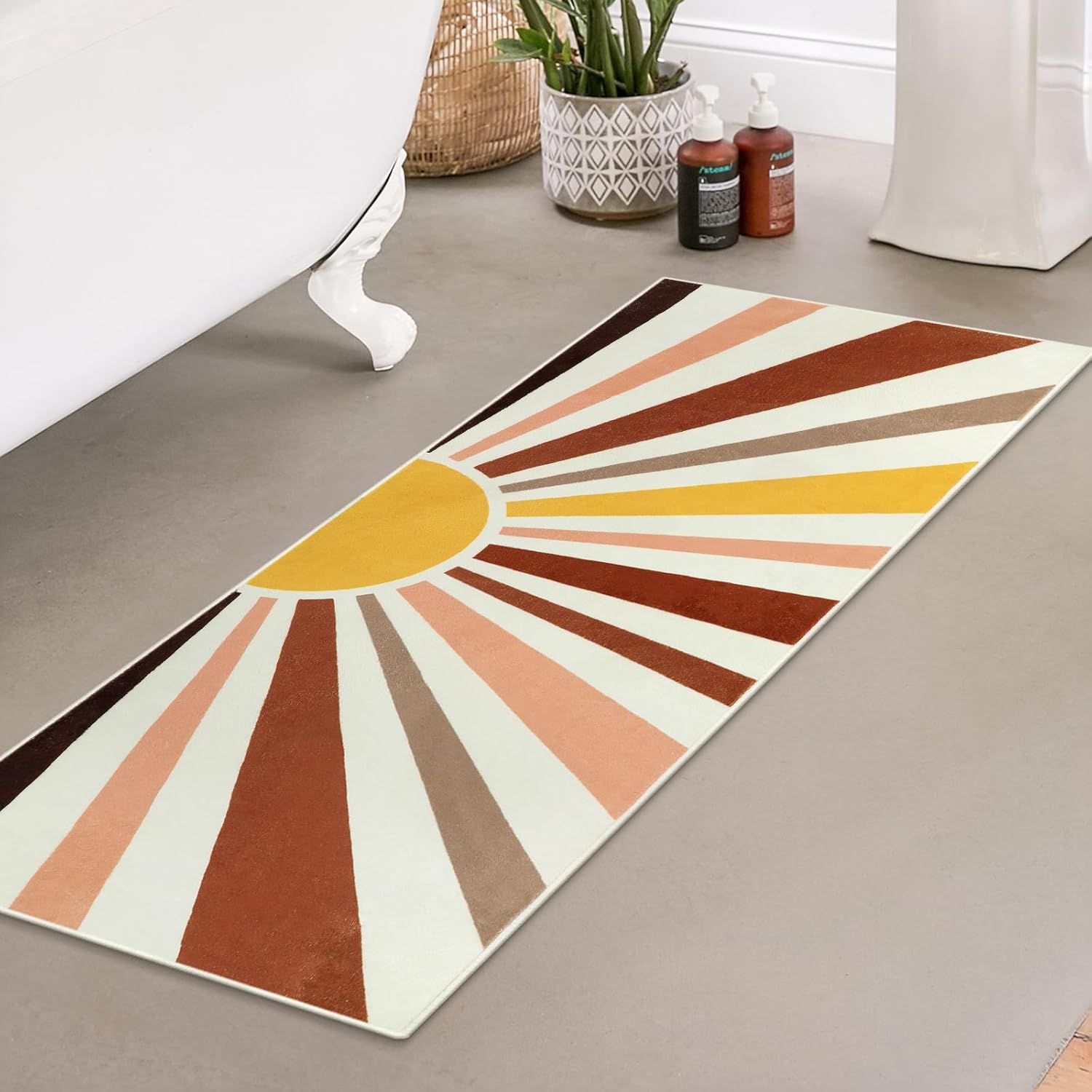 Lukinbox Boho Bathroom Runner Rugs 2x5 Sun Non-Slip Long Bathroom Mat ...