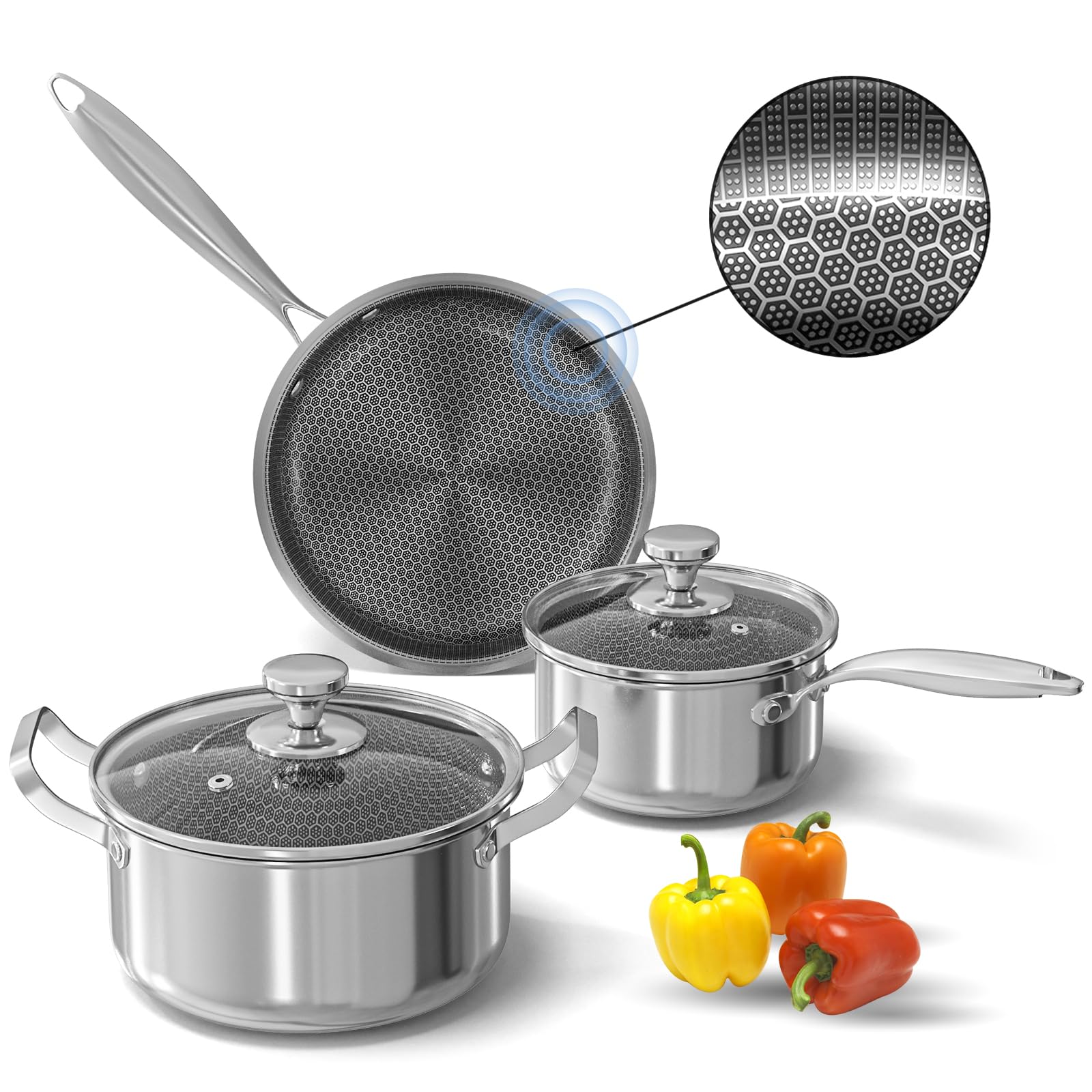 Amazon.com: Pots and Pans Set,5 Pcs Nonstick Kitchen Cookware Sets ...