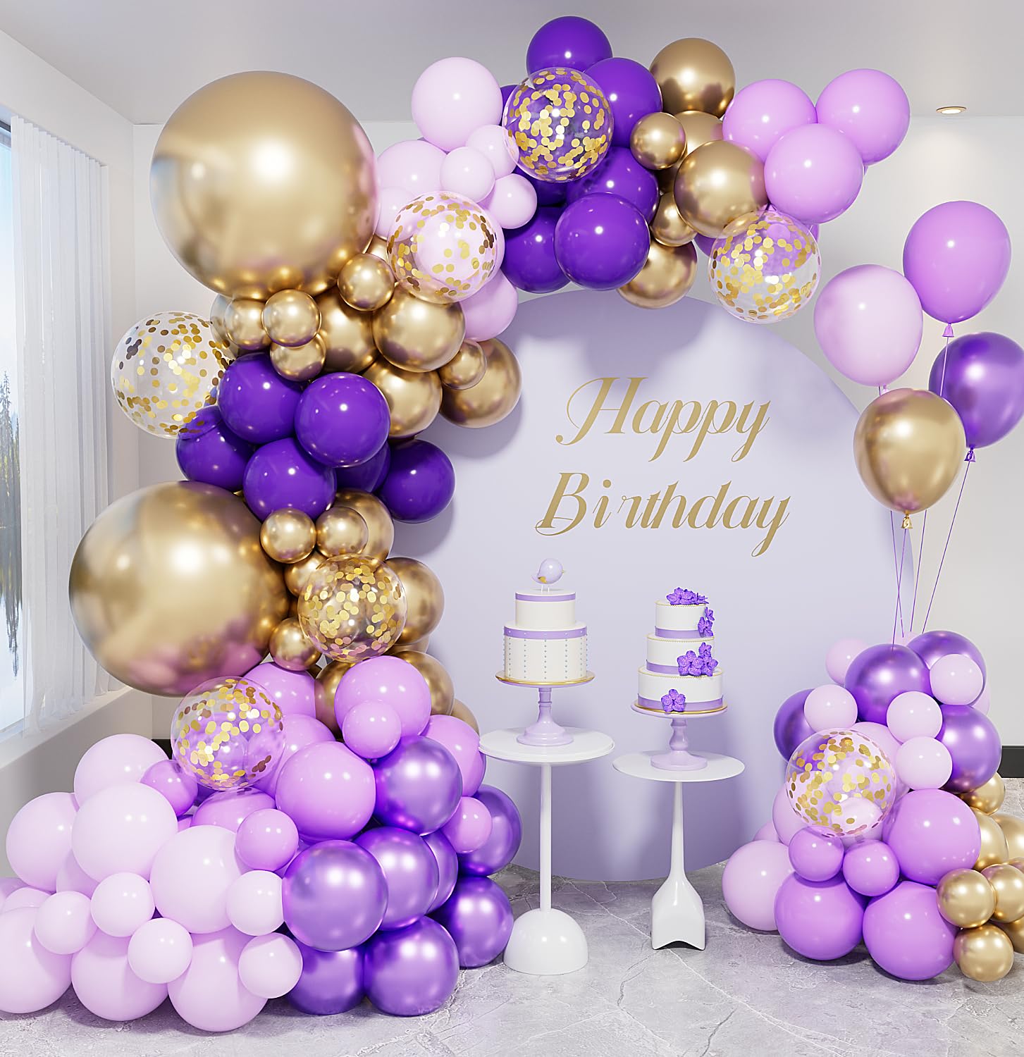 Amazon.com: Purple and Gold Balloons Arch Kit,132pcs Purple and Gold ...