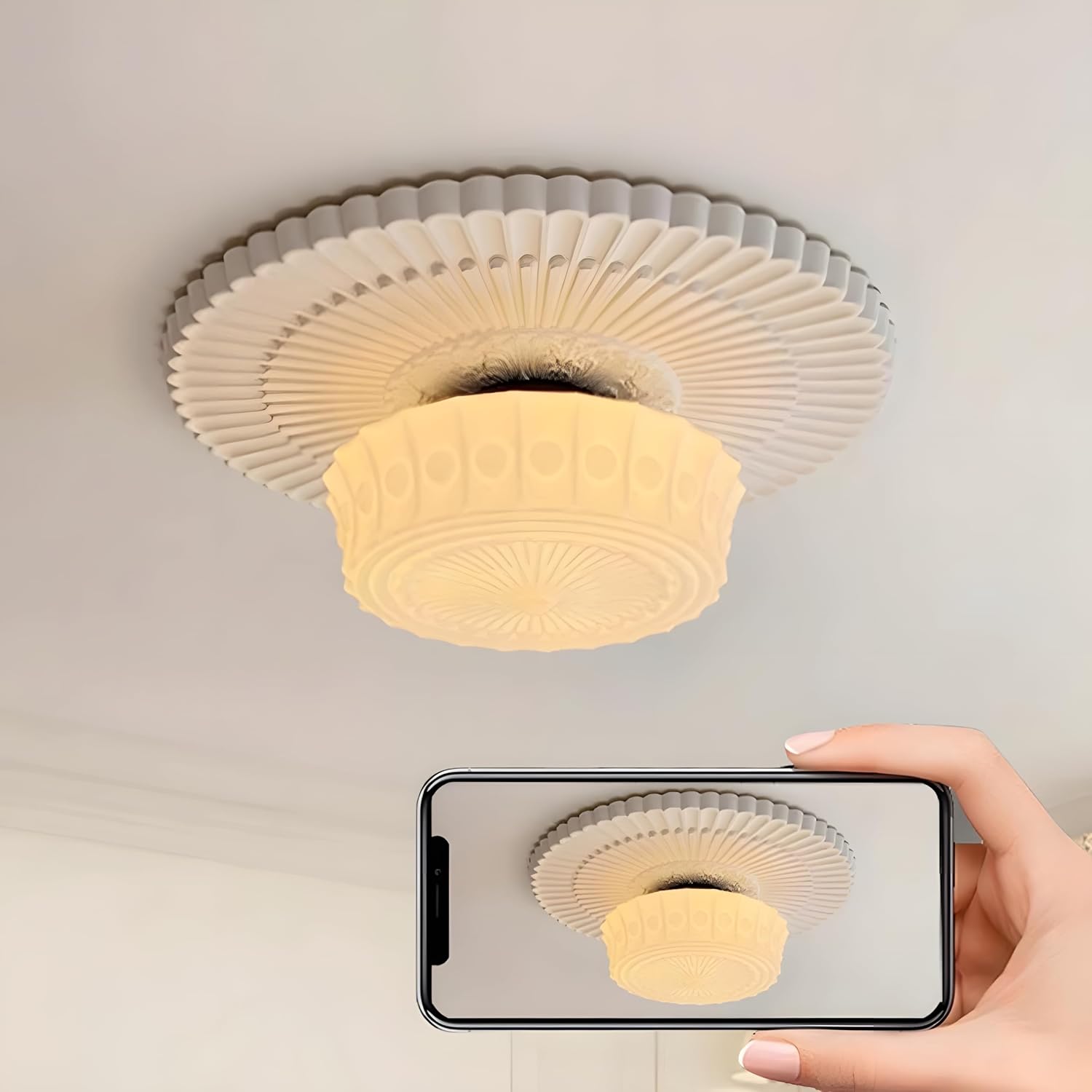 Bofea-Milk Yellow Glass Semi Flush Mount Ceiling Drum Lamp,Vintage ...