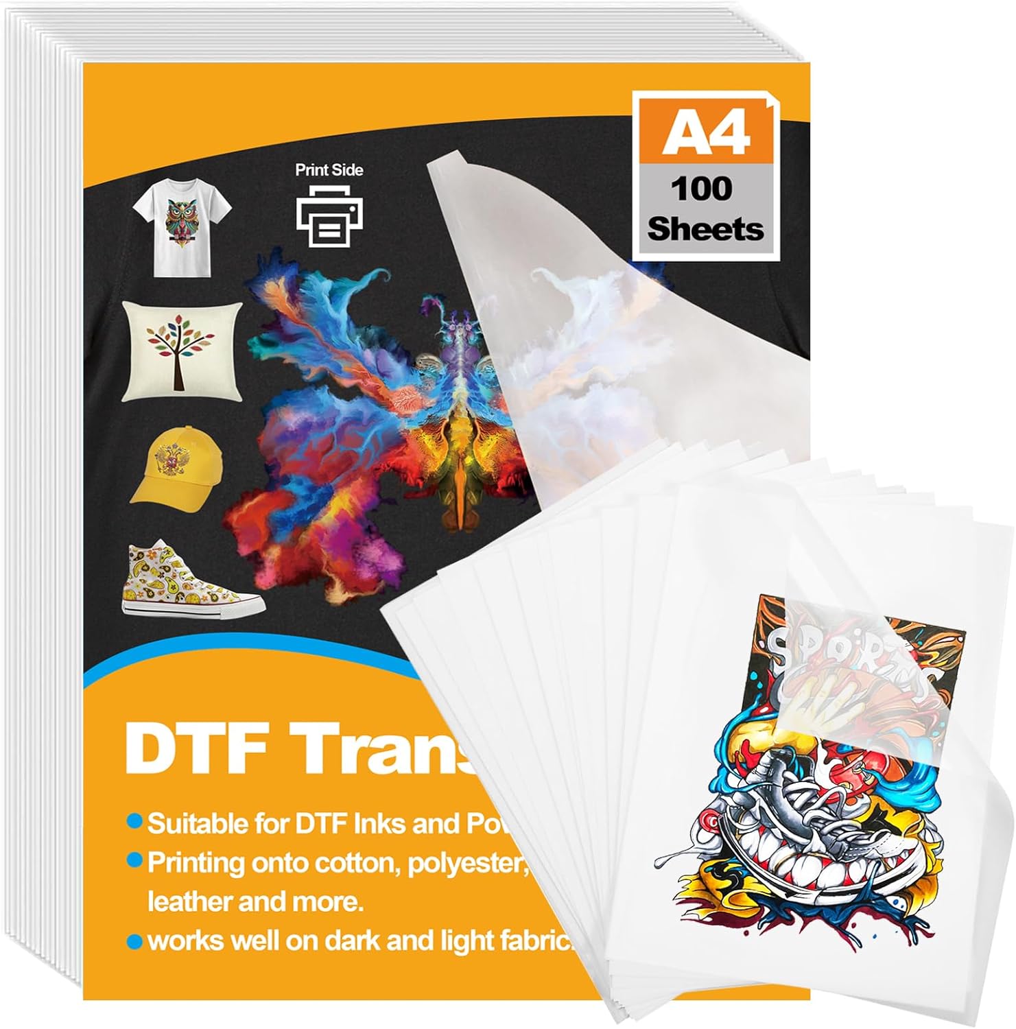 Película de transferencia DTF, 100 hojas de papel de transferencia de calor PET mate de doble ...