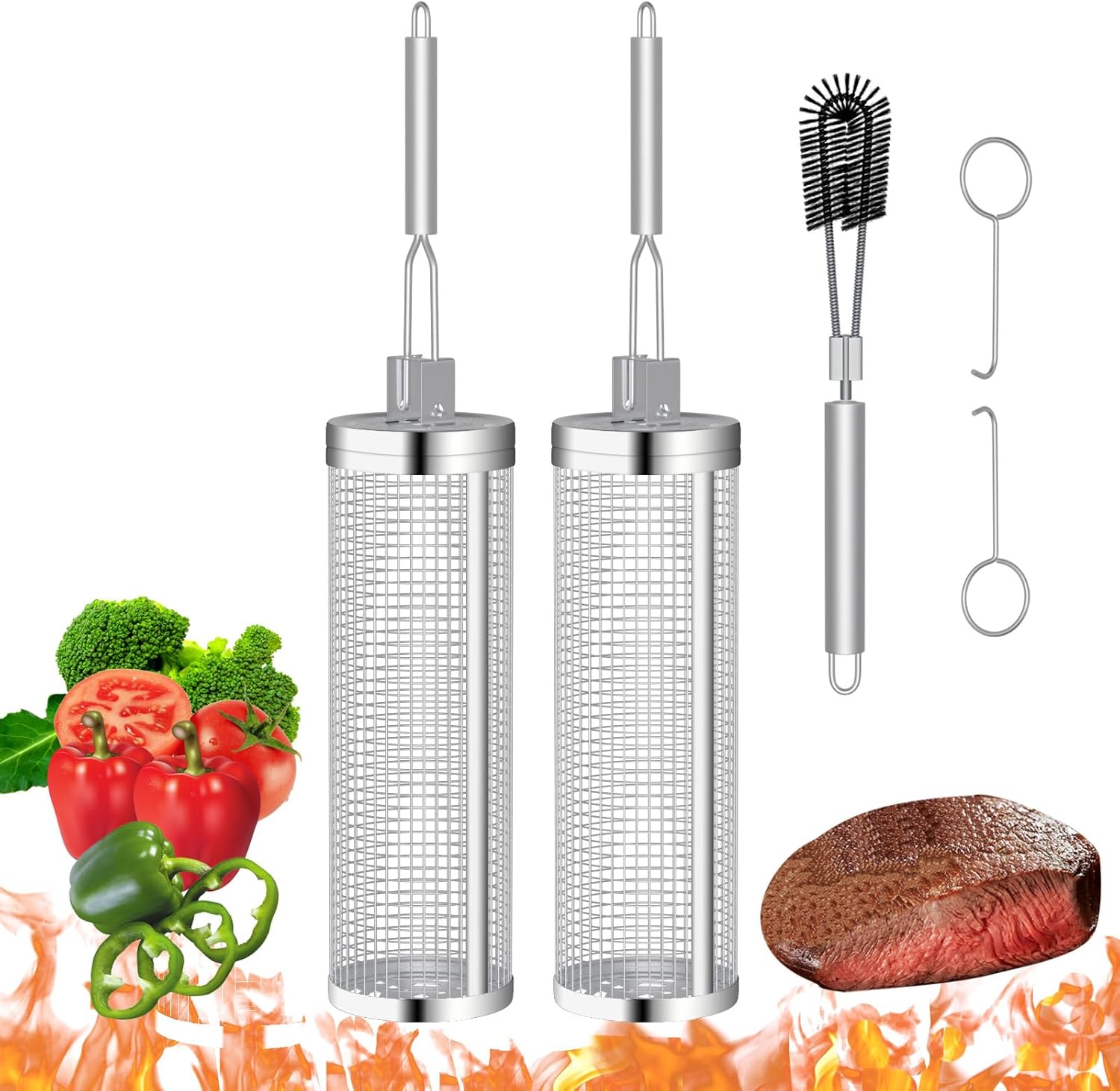 Amazon.com: GOKU 2-Pack Rolling Grill Baskets for Outdoor Grill with ...