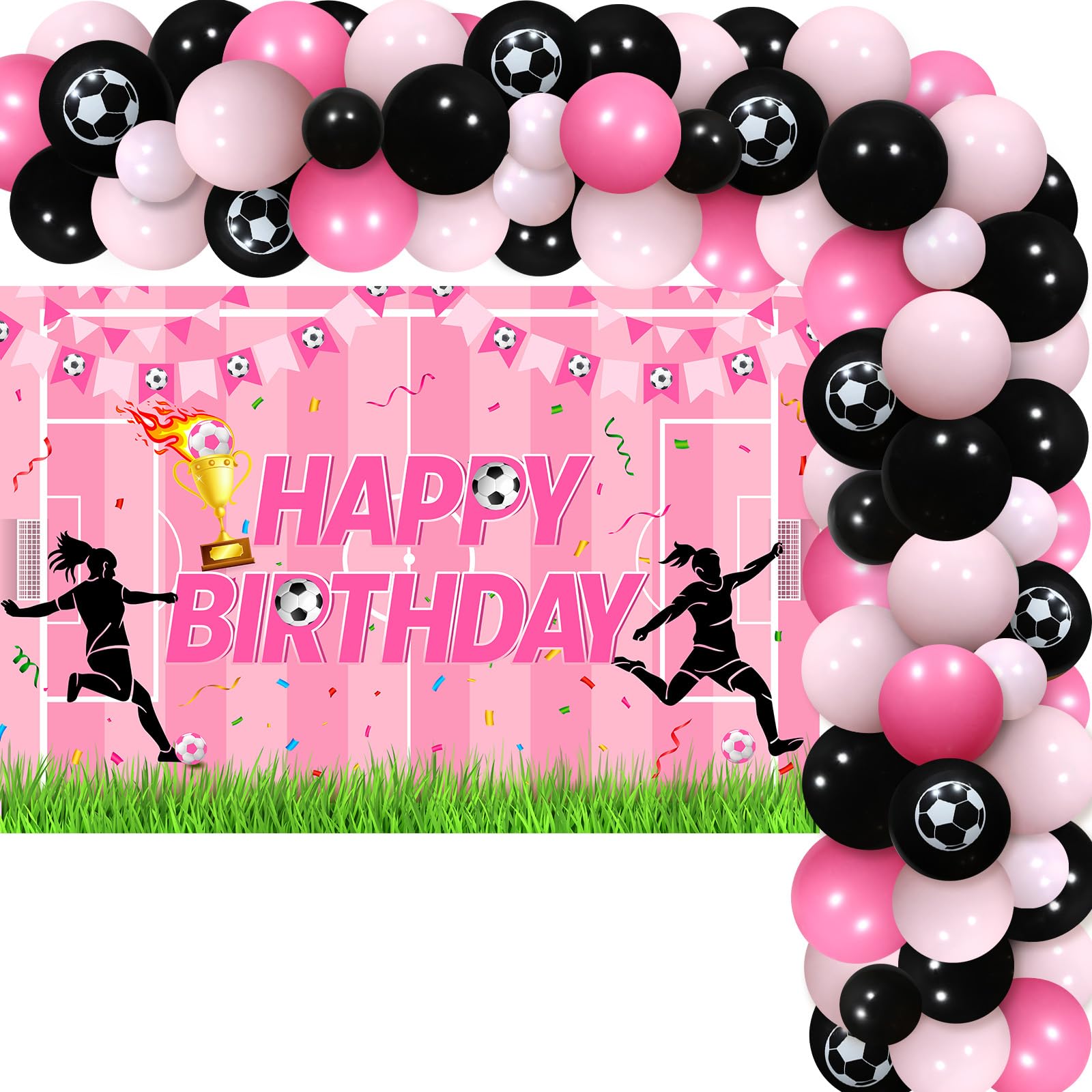 Amazon.com: Wonmelody Soccer Birthday Party Decors for Girl Football ...