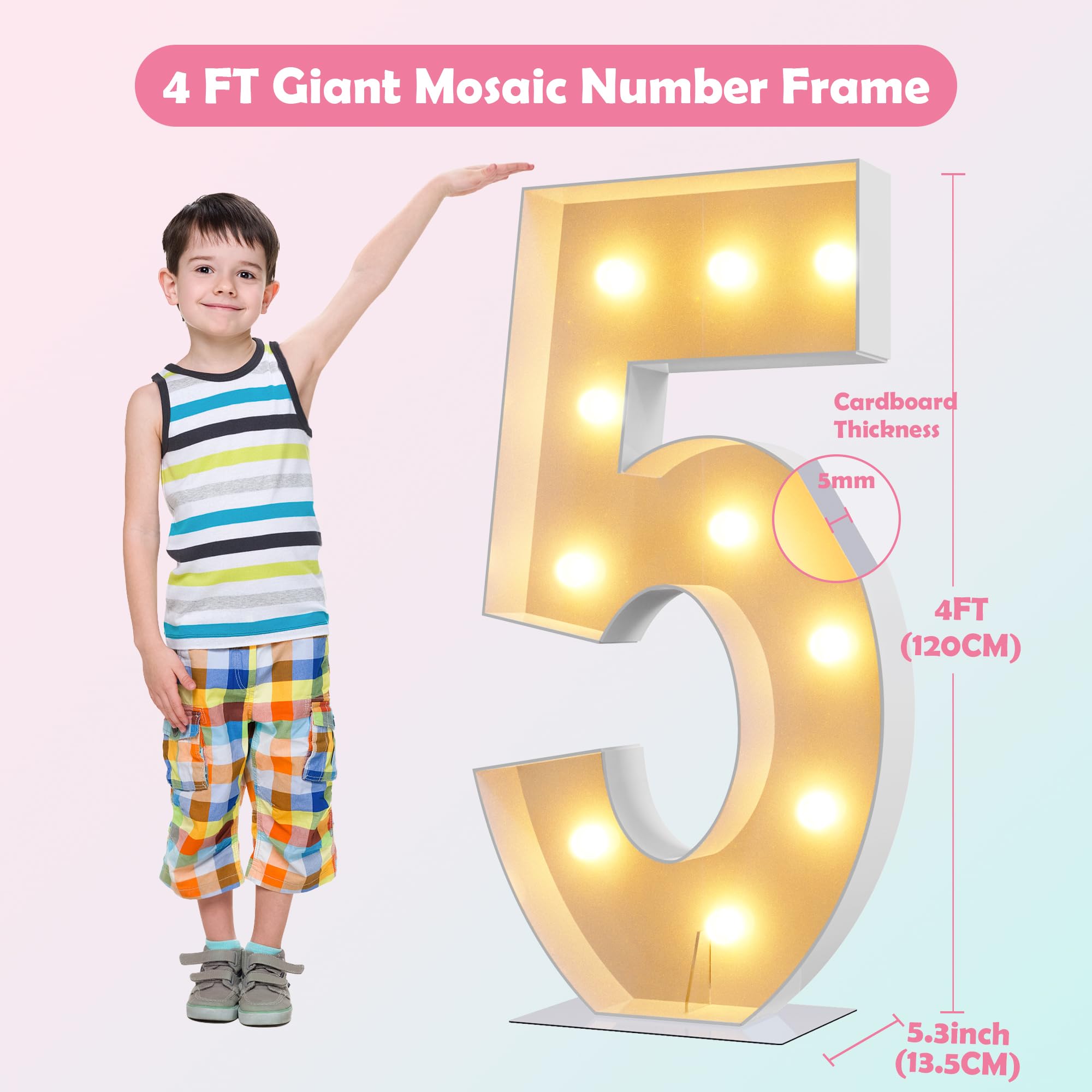 Xiomot 4FT Marquee Light Up Numbers Mosaic Large Numbers 5 Balloon ...