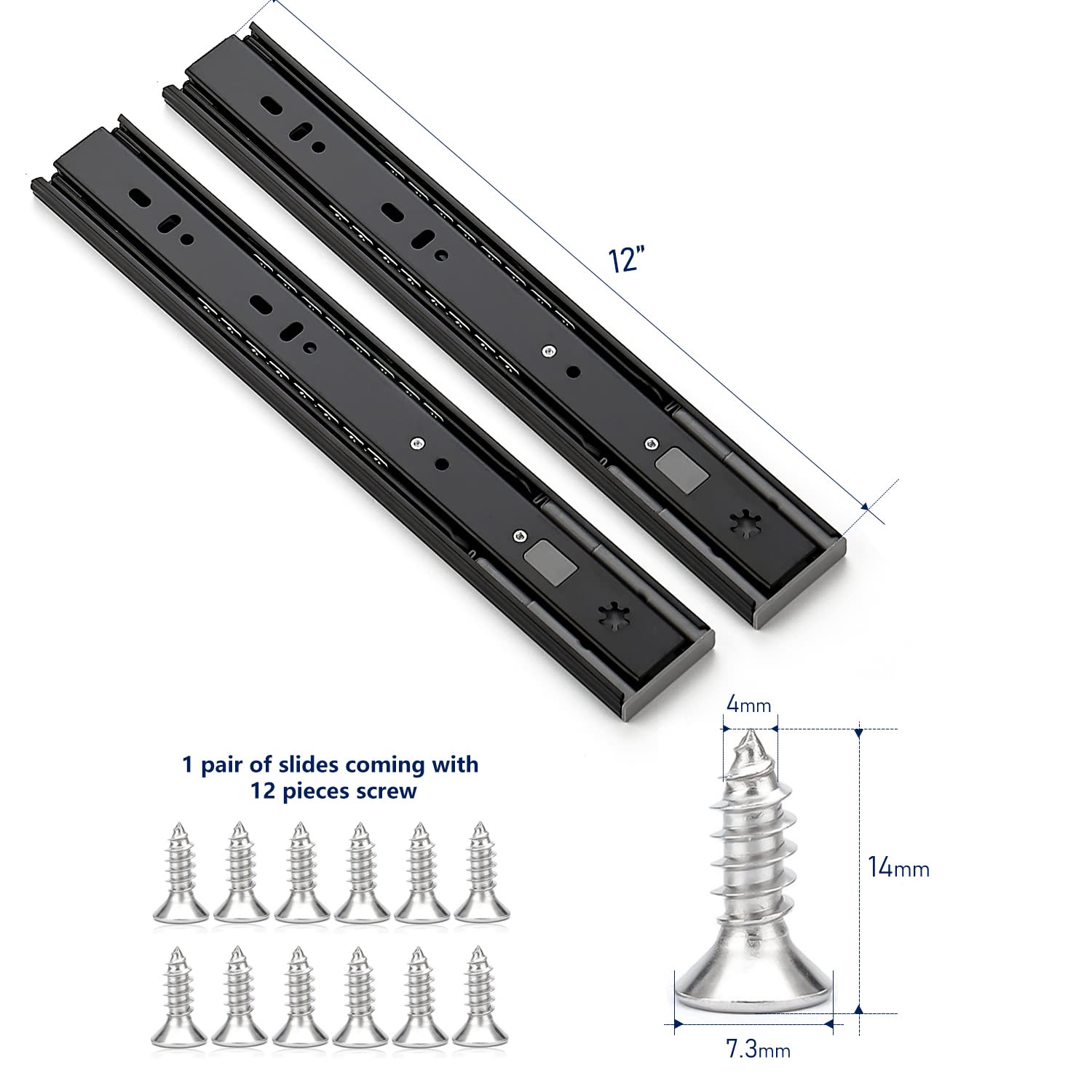 Snapklik.com : 12 Inch Soft Close Drawer Slides 1 Pairs 2 Pack Black ...