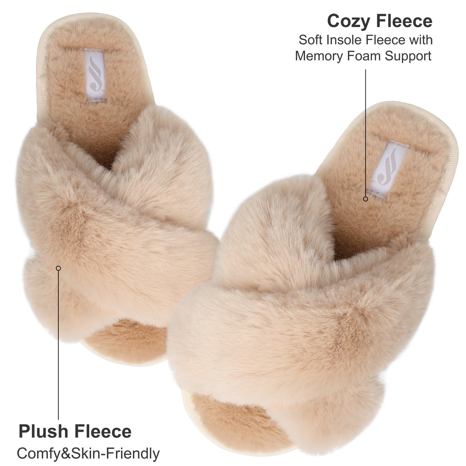 Snapklik.com : Womens Cross Plush Fuzzy House Slippers Fur Furry Slide ...