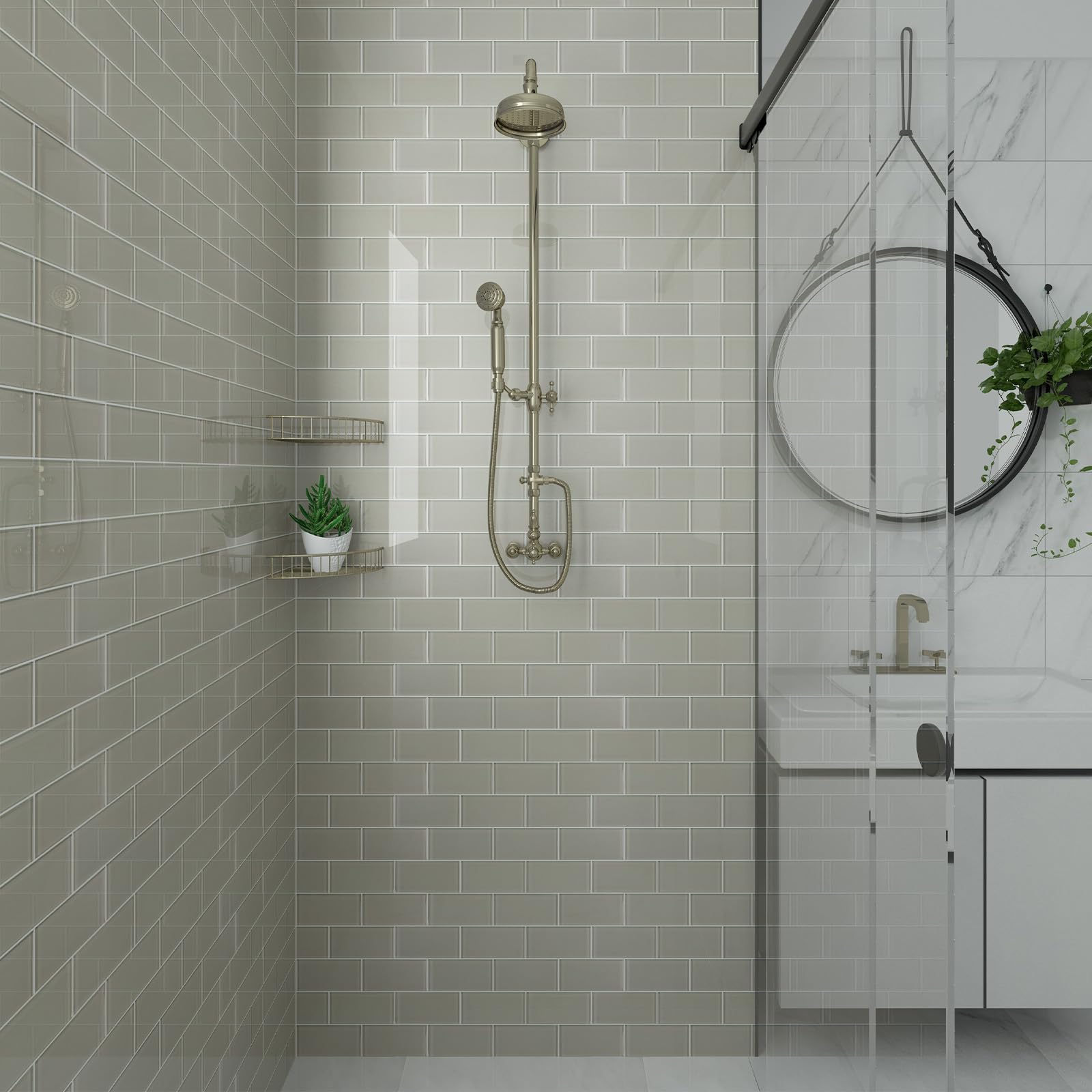 Light Gray Glass Subway Tile