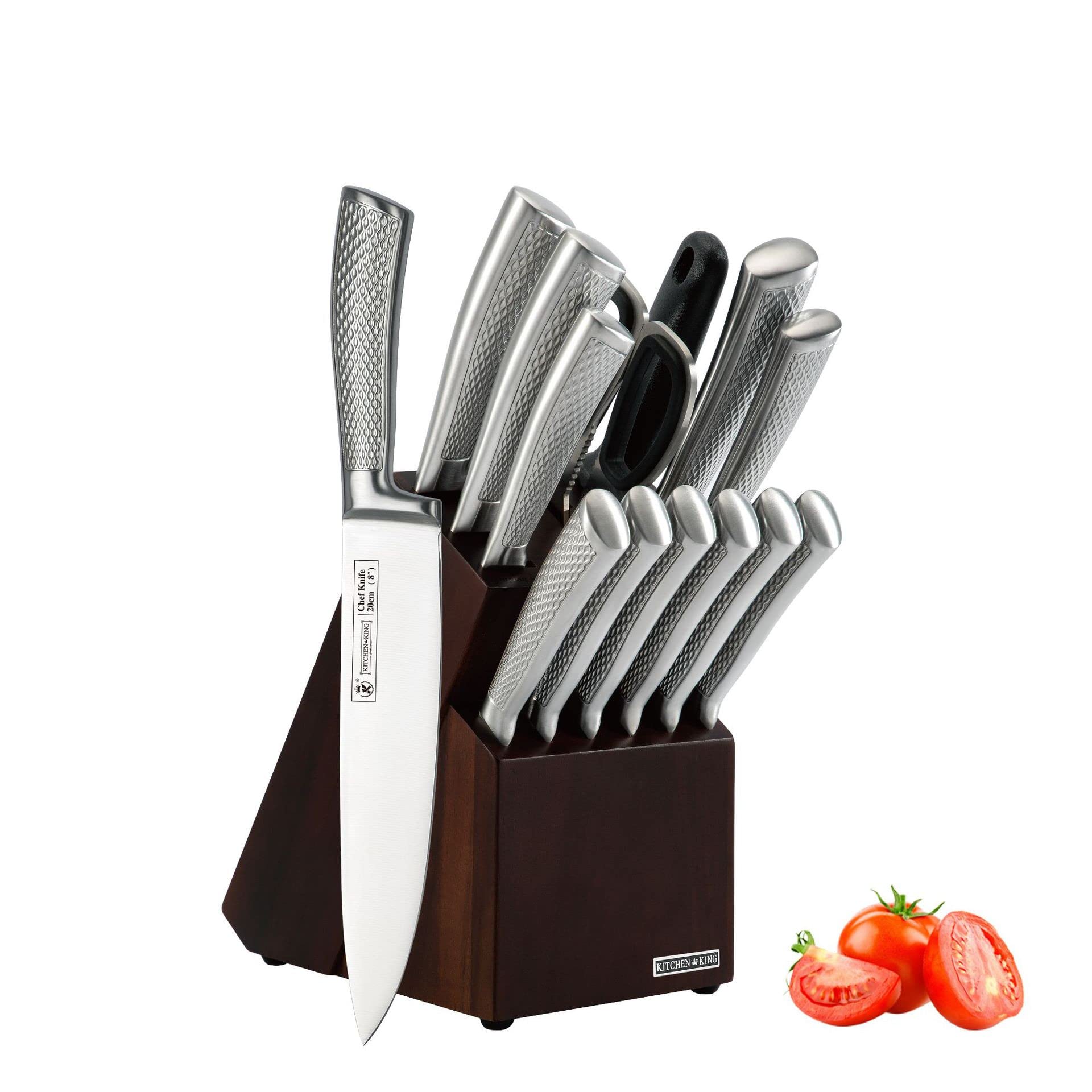 Kitchen Knife Set with Block, 14-Piece 3CR13 Stainless Steel Knife Set ...