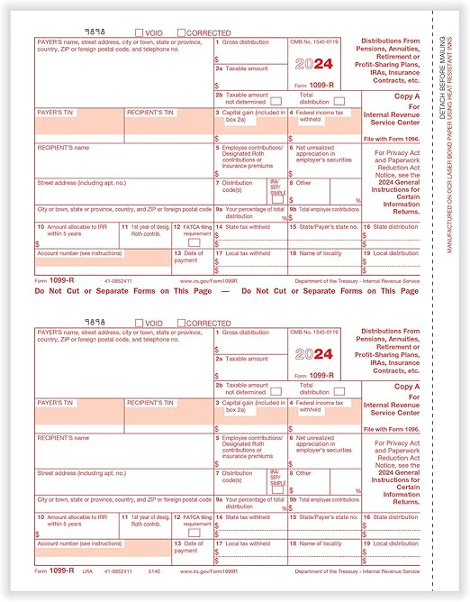 Amazon.com : 2024 Laser 1099R Tax Forms, Federal Copy A. IRS Approved ...