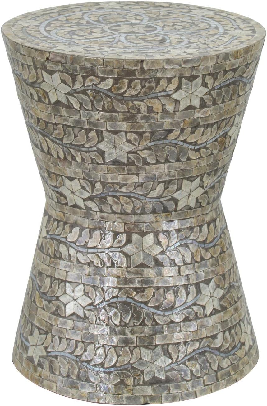 A&B Home Round Tapered Capiz Stool - Dark Grey and Cream Shell Inlays ...