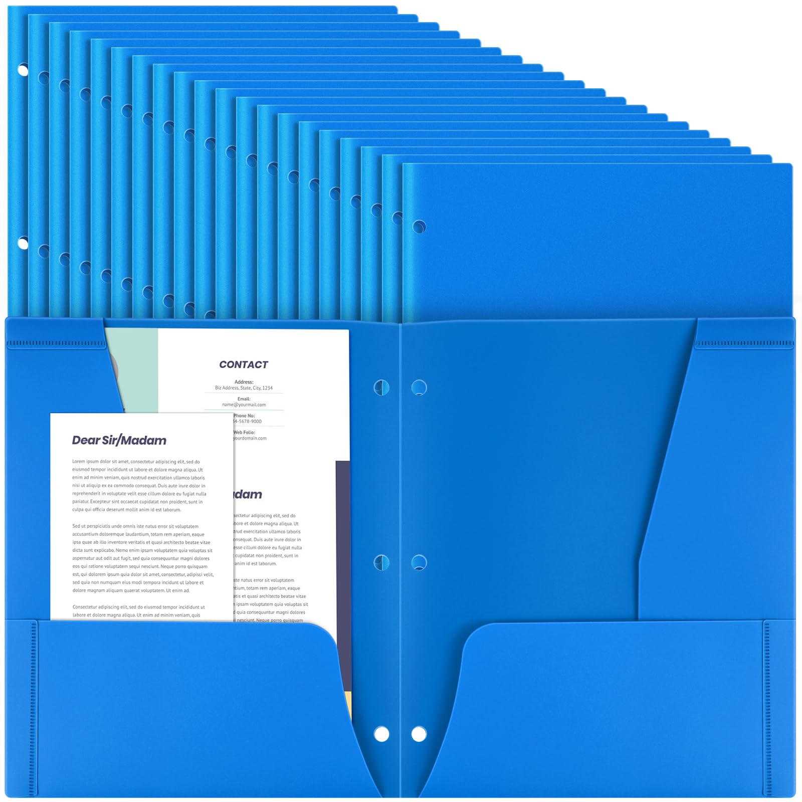 Henoyso 60 Pcs Blue Plastic 4 Pocket Folders with 3 Hole Punch, Heavy ...