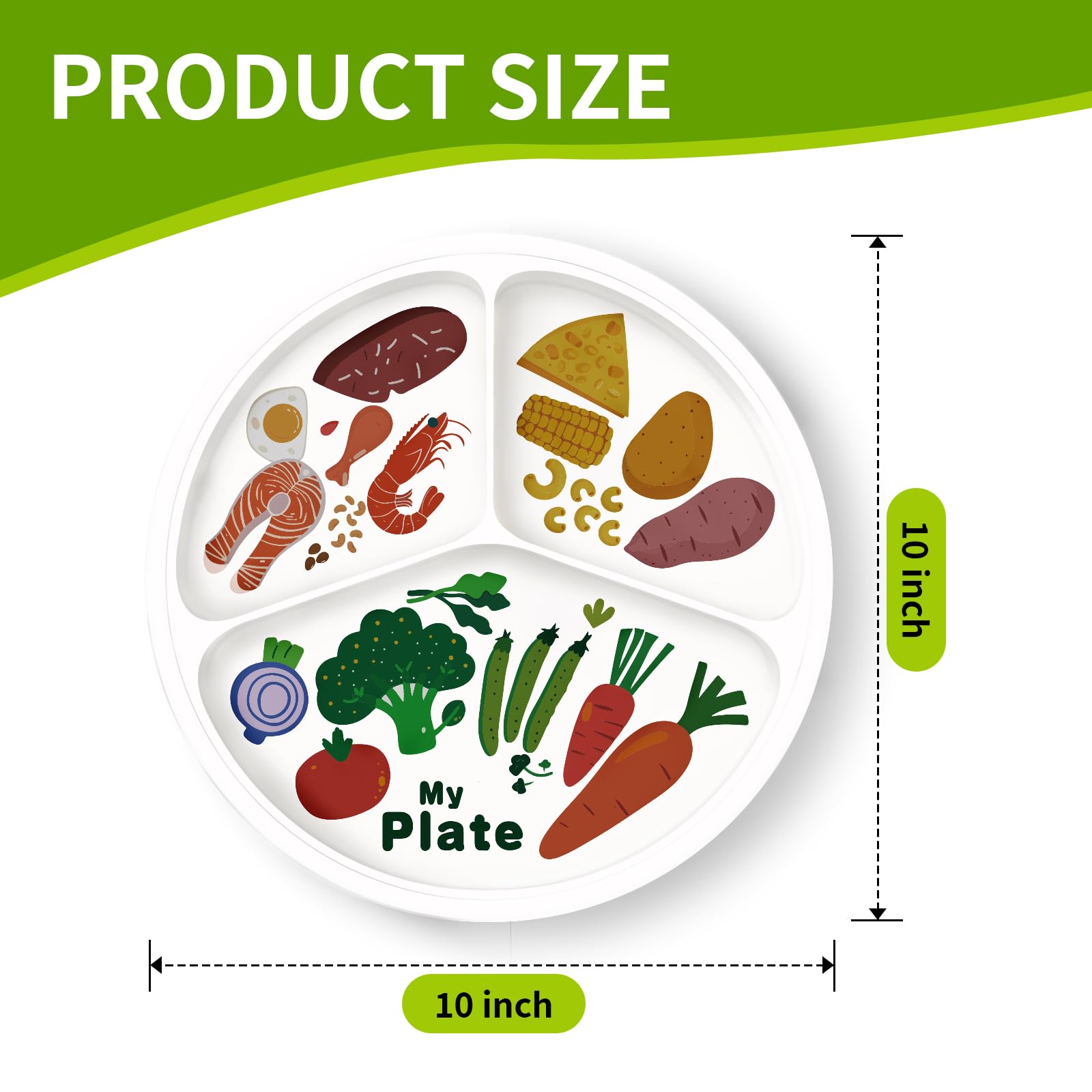 Snapklik.com : VIYNRAN 10" 3-Grid Cute Cartoon Portion Control Plate ...