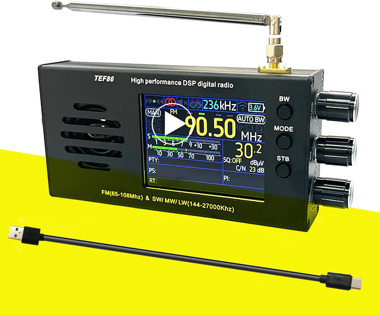 Amazon.com: TEF6686 Portable Shortwave Radio Receiver LW/MW/SW/FM/AM/HF ...