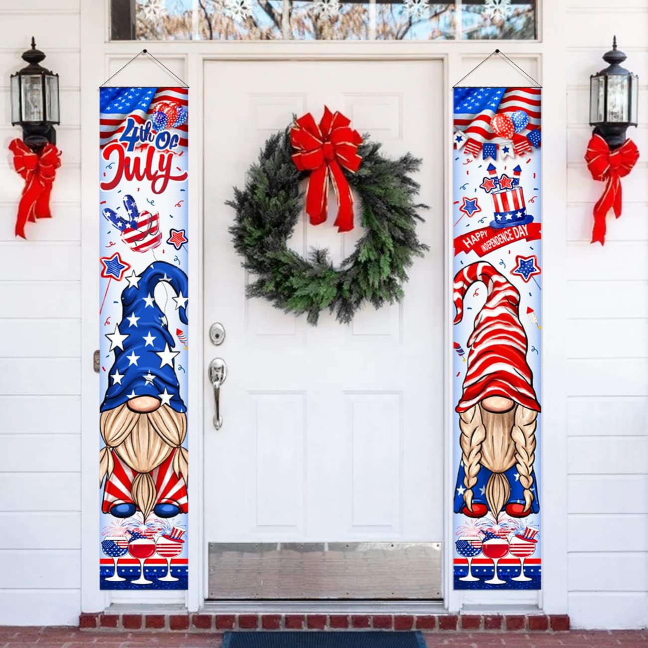 Amazon.com : Patriotic Gnomes Porch Sign Front Door Banner, 4th of July ...