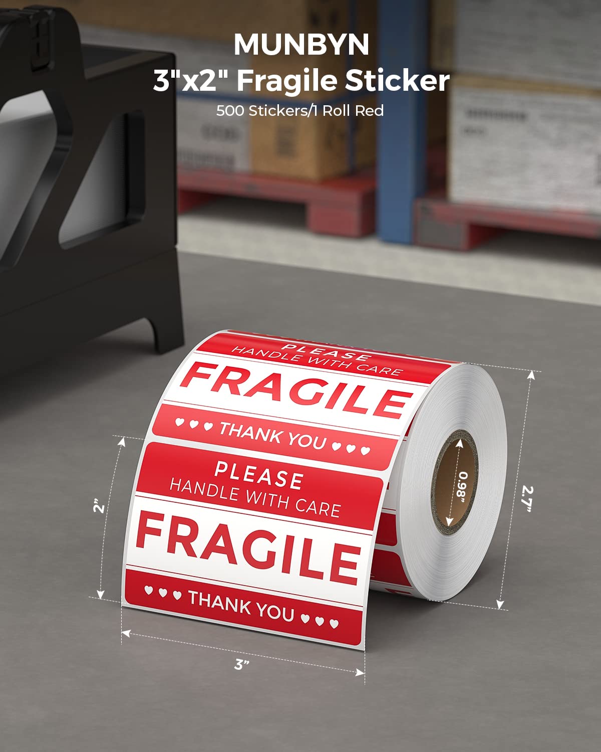 Snapklik.com : MUNBYN 3" X 2" Fragile Stickers For Shipping, Handle