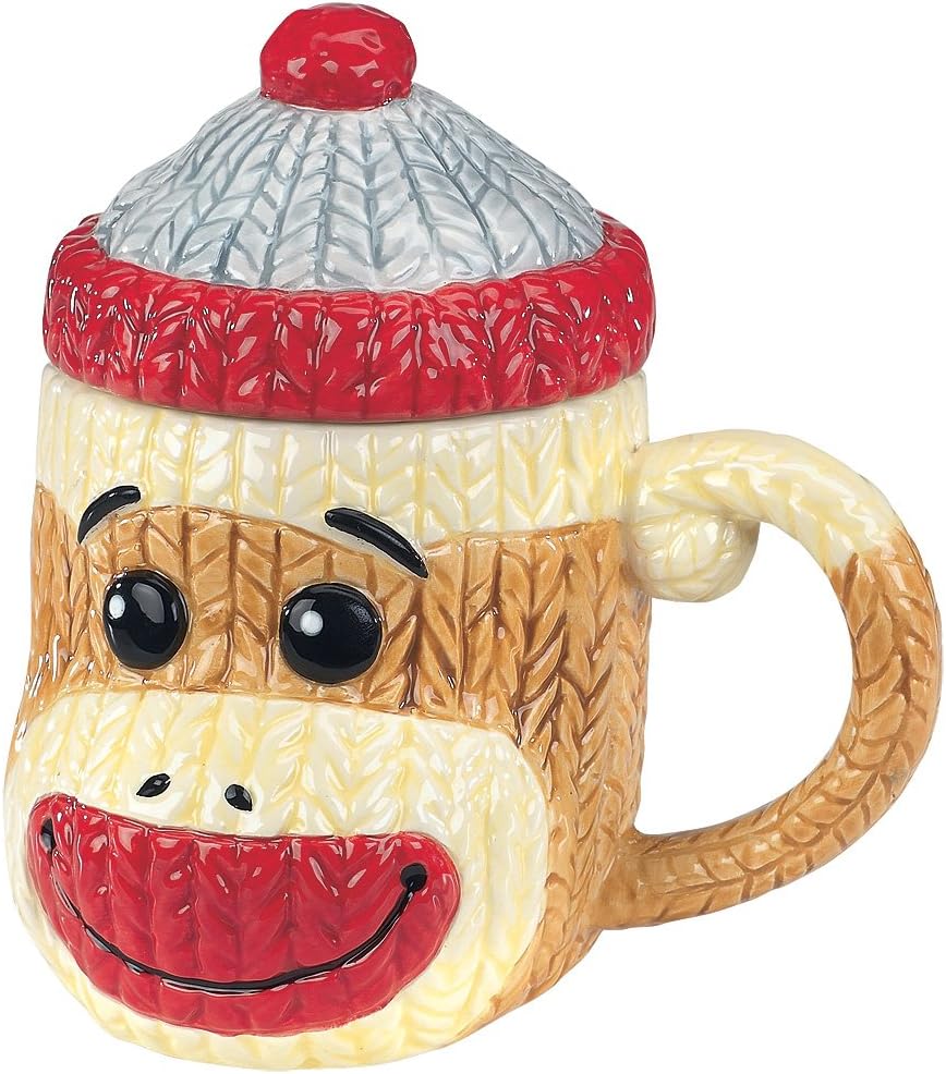 Amazon.com: Sock Monkey Mug with Lid Ceramic Cable-Knit Texture ...