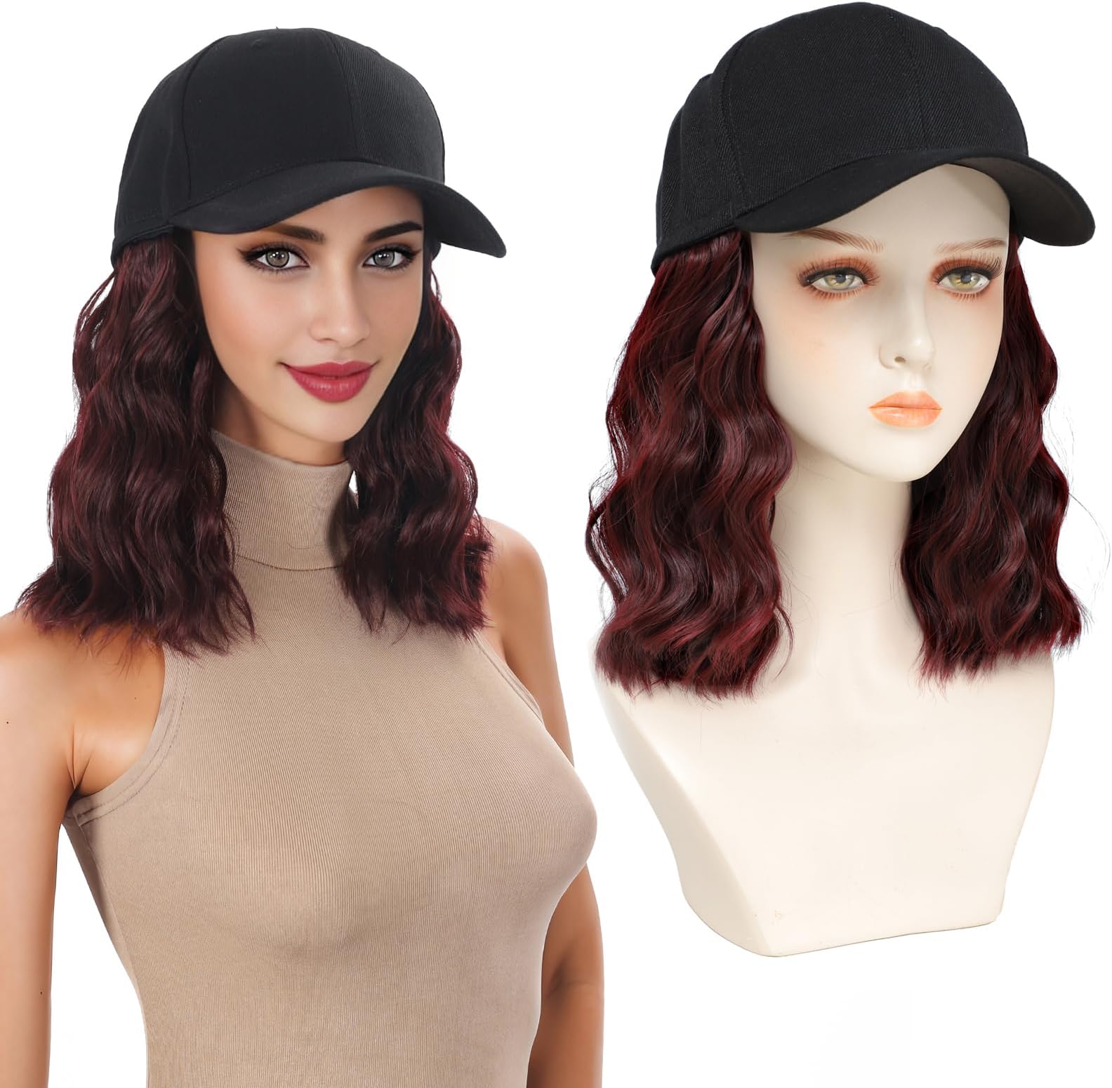 Amazon.com : AliRobam Hat with Natural Wave hair Extensions attached ...