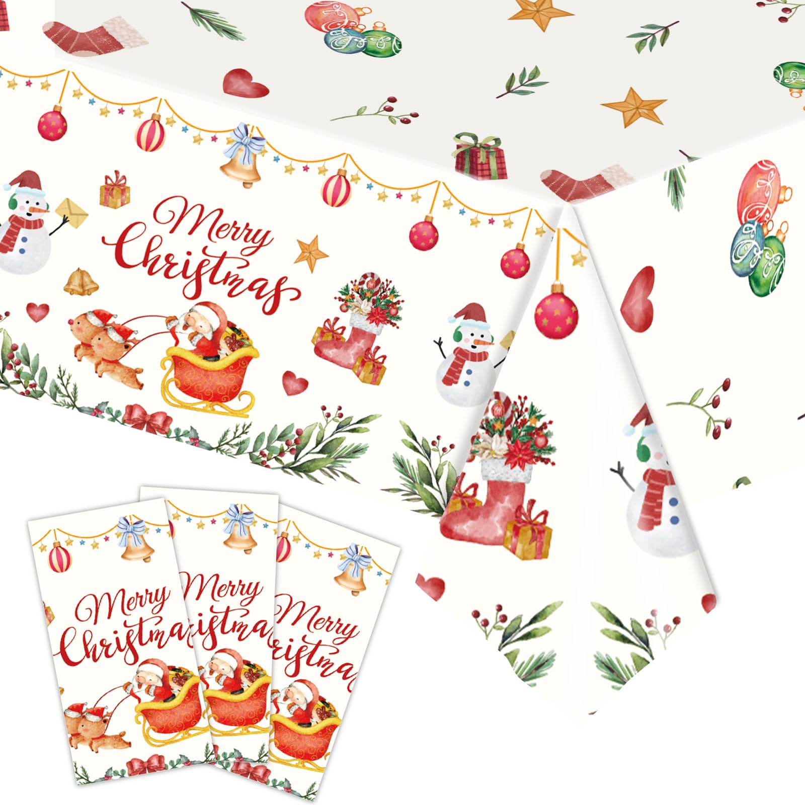 Amazon.com: 3 Pcs Christmas Tablecloths Plastic 54x108 Inch, Merry ...