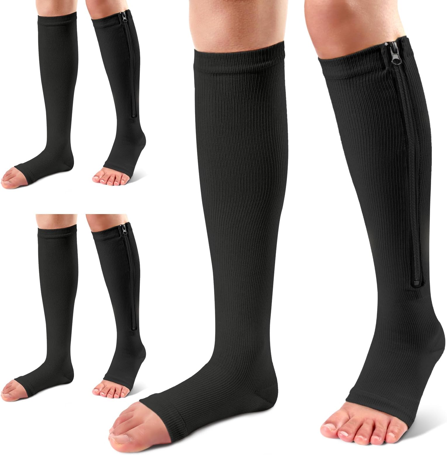 Amazon.com: Bacophy 2 Pairs Medical Zipper Compression Socks 15-20 mmHg ...