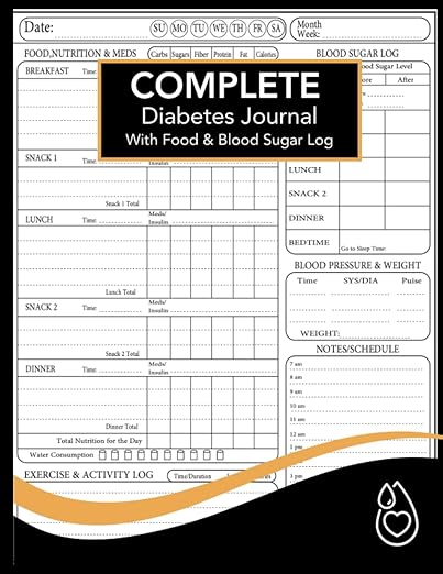 Complete Diabetes Food Journal & Blood Sugar Log Book: Daily Blood ...