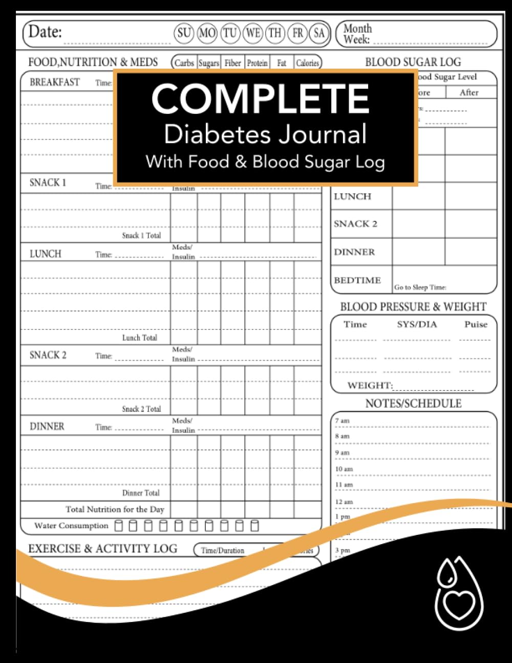 Complete Diabetes Food Journal & Blood Sugar Log Book: Daily Blood ...