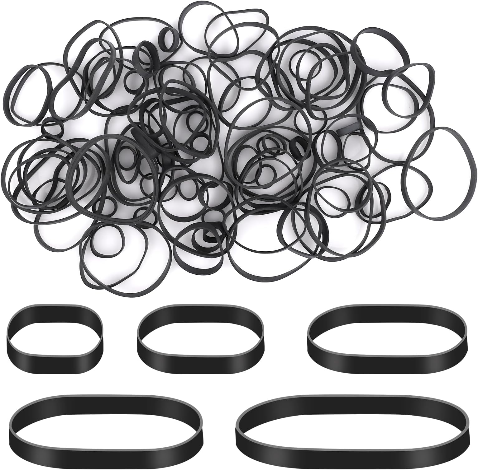 100 x Black Elastic Bands, 5 Sizes Thick Heavy Duty Assortment Wide ...