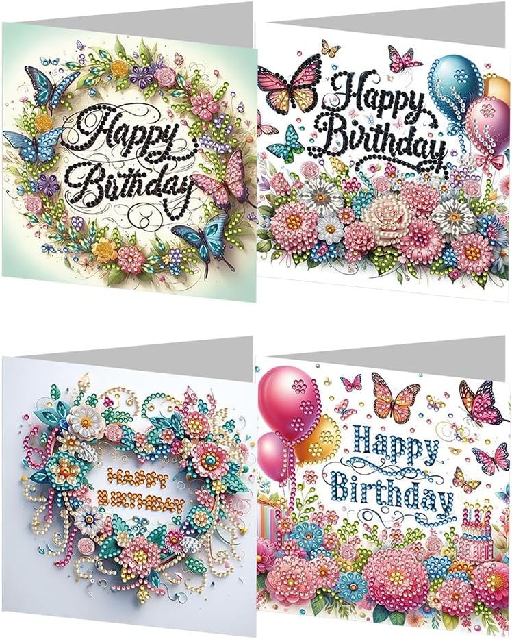 4 Pcs 5D DIY Diamond Painting Greeting Cards with Envelopes, Round ...
