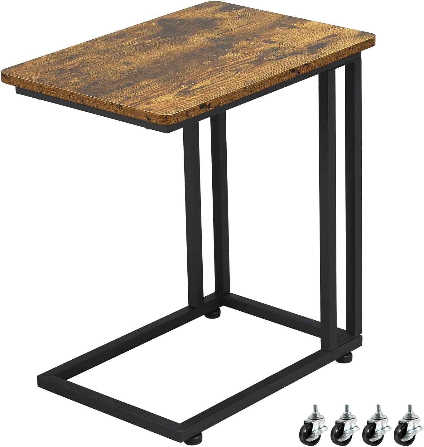 homcom C Shaped Side Table with Wheels, Mobile End Table, Laptop Stand ...