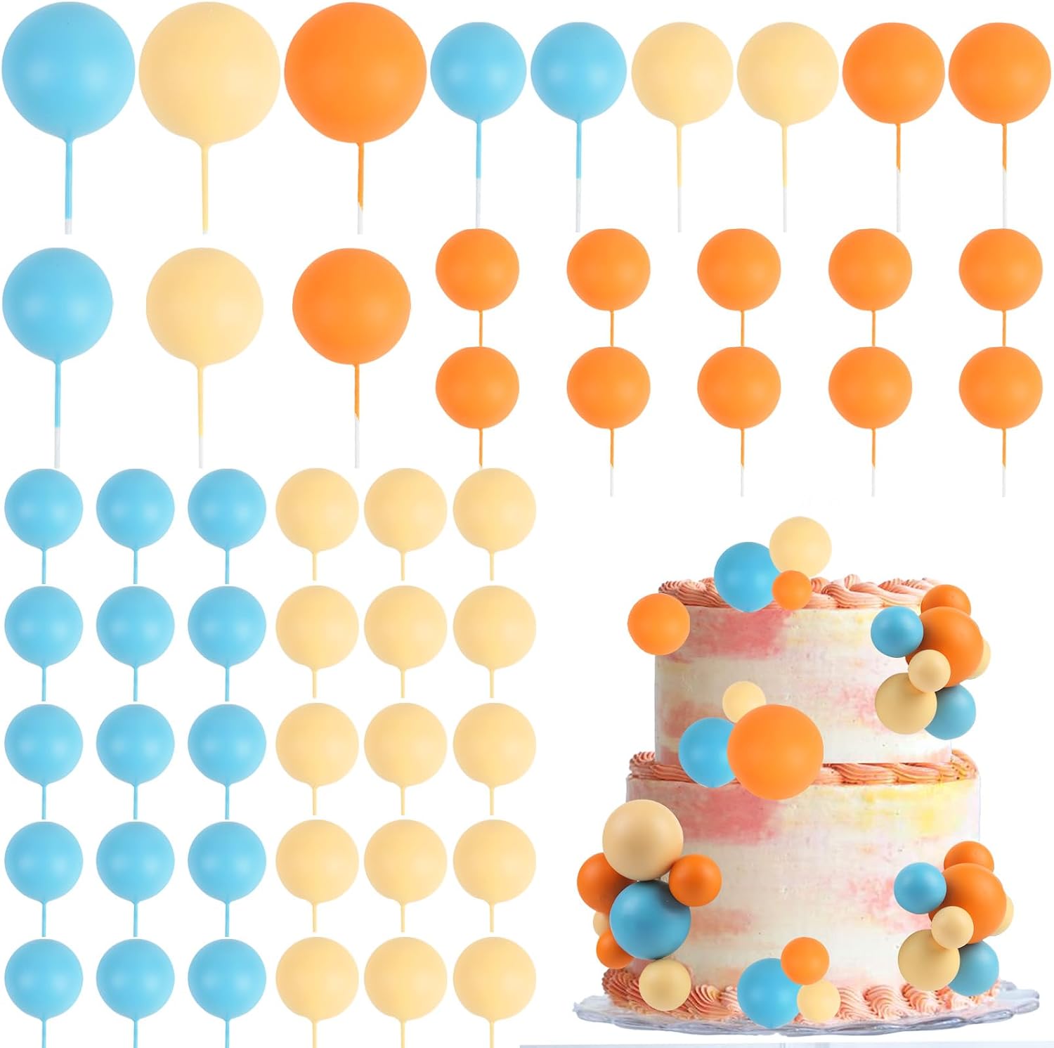 Amazon.com: CORNER LACE 52 Pcs Ball Cake Decorations - Blue Yellow Ball ...