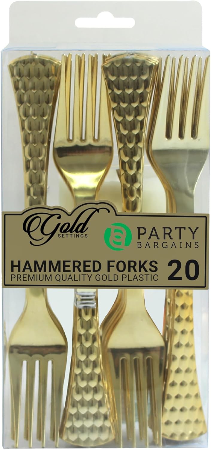 Amazon.com: Party Bargains Gold Plastic Hammered Forks, 20 Count ...