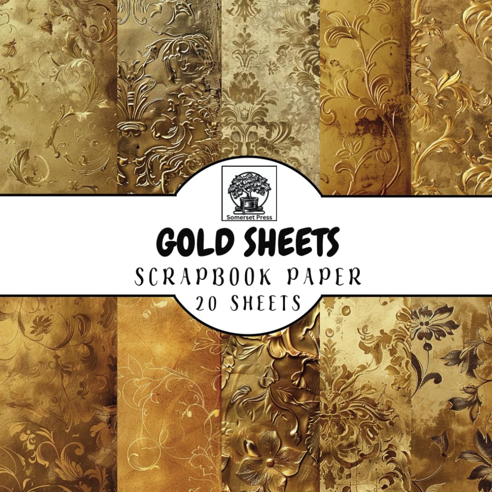 Gold Sheets Scrapbook Paper: 20 Double-Sided Golden Pattern Sheets for ...