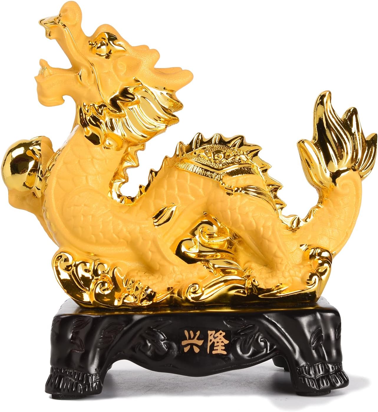 Amazon.com: BRABUD Resin Feng Shui Golden Dragon Statue with Wooden ...