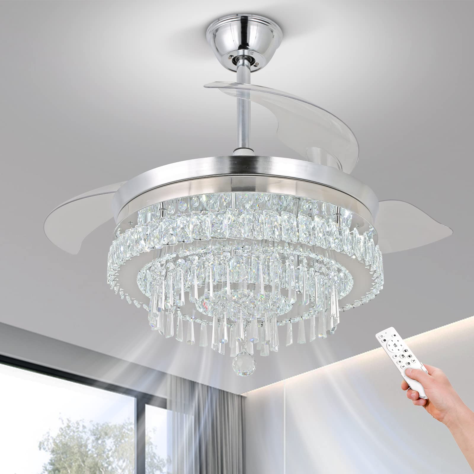 Finktonglan 42” Modern Fandelier Ceiling Fan with Light and Remote ...