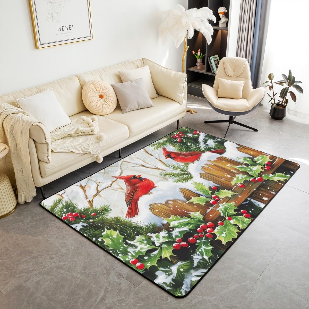 Amazon.com: Erosebridal Red Cardinal Area Rug 5X7,White Xmas Tree ...