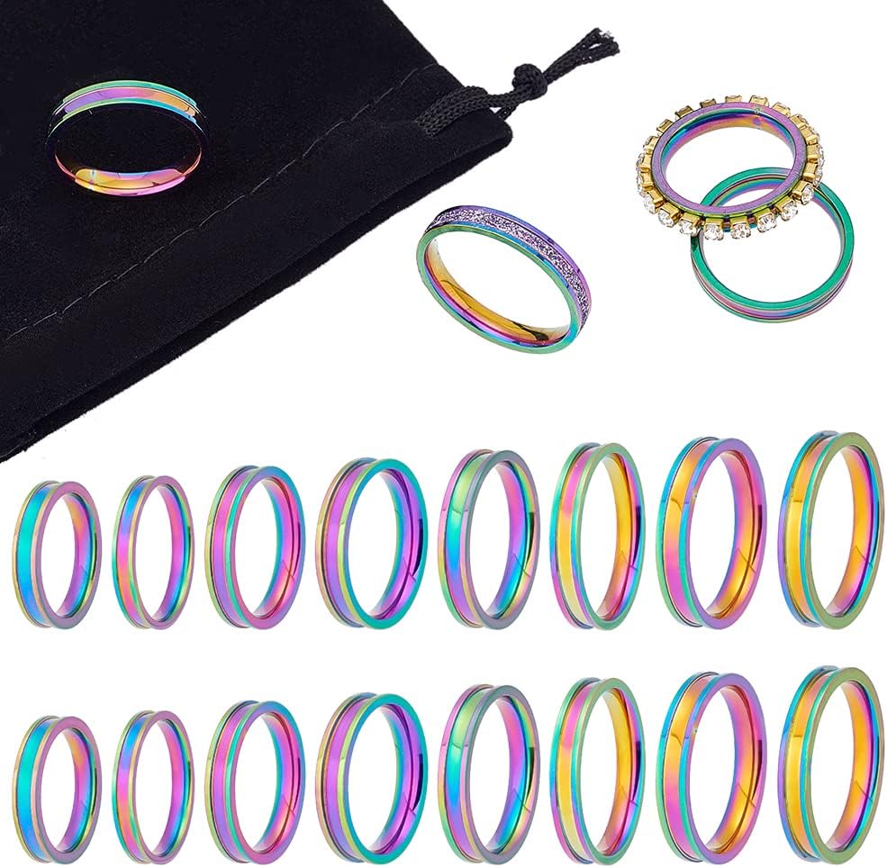 Amazon.com: UNICRAFTALE 16pcs 8 Size Rainbow Blank Core Ring Size 6-13 ...